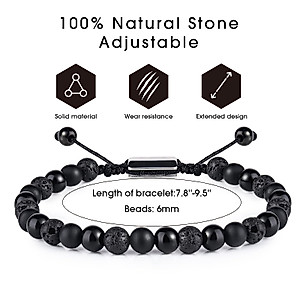 CARITATE Black Beaded Bracelets for Men Boys - 6mm Obsidian Onyx Lava Beads Mens Bracelet Set Mens Jewelry - Cool Anniversary Valentines Fathers Birthday Gifts for Him Boyfriend Husband Man Son Dad