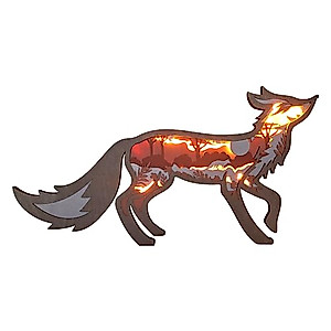 3D Wooden Animals LED Night Light, Art Wall Home Hanging Decor Carving, Wood Carved Lamp Modern Festival Decoration Desktop Desk Table Living Room Bedroom Farmhouse Office Shelf (Fox)