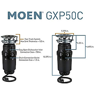 Moen GXP50C Prep Series PRO 1/2 HP Continuous Feed Garbage Disposal, Power Cord Included