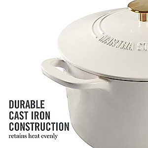 MARTHA STEWART Gatwick 7 QT Enamel Cast Iron Dutch Oven, Linen w/Gold Knob