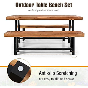 MFSTUDIO 6 Pieces Patio Dining Set with Acacia Outdoor Wood Bench and 4 Rattan Wicker Chairs, Patio Table Set for 6, Outdoor Patio Table and Chairs Dining Furniture Set for Patio