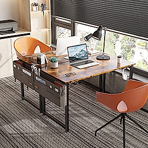 ODK Computer Desk, 40 Inch Small Study Desk, Office Desk with Storage, Work Table with Headphone Hook for Small Space Home Office, Rustic Brown