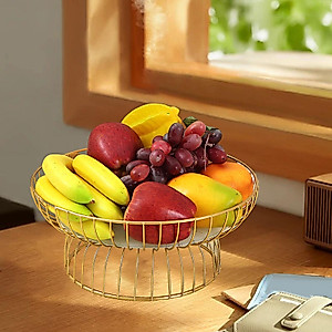 WeiLaiKeQi Fruit Basket Fruit Holder Serving Bowl Fruit Tray Cakes Holder Round Bread Storage Basket Fruit Bowl for Outdoor Parties Household Garden, 25cm Glass Bottom