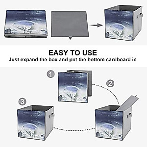 Pegasus Unicorn Foldable Storage Bins Printd Fabric Cube Baskets Boxes with Handles for Clothes Toys, 11x11x11