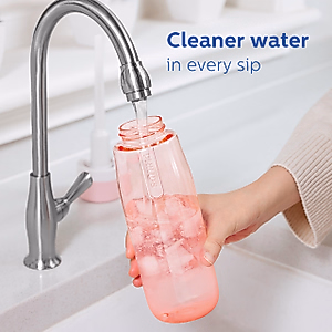 PHILIPS Filtered Water Bottle, BPA-Free Tritan Plastic Water Bottles, Replaces 450 Plastic Water Bottle with Reusable GoZero Everyday Water Filter, Portable Filtering Bottle for Travel, 22 oz