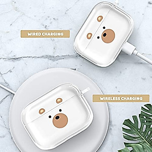 Newseego Case Compatible with Airpods Pro, Cute Bear Cartoon Design Airpods Pro Case for Girls and Women [Front LED Visible] Clear Soft TPU Protective Cover Case for Airpods Pro