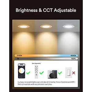 Lumary Smart Recessed Lighting 4 Inch Canless LED Recessed Lights 9W 780lm Color Changing LED Downlight Wi-Fi Bluetooth Soffit Lights with J-Box Work with Alexa/Google Assistant (4 Inch, 12 Pack)