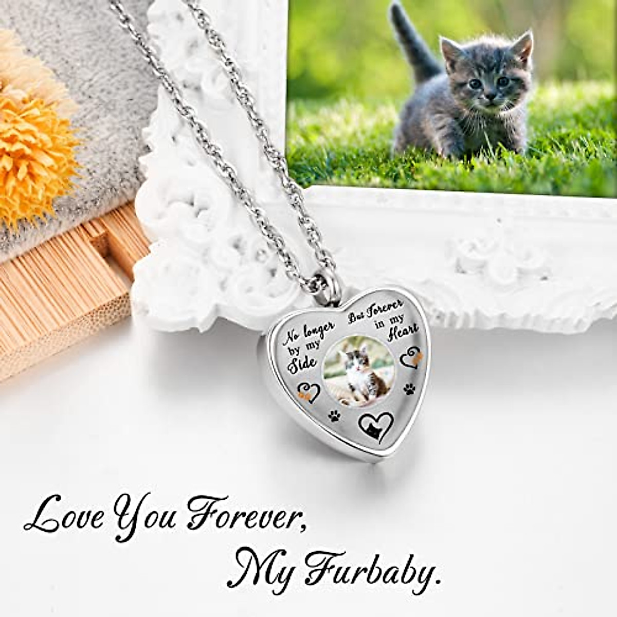 XIUDA Personalized Photo Urn Necklace for Cat Ashes Custom Photo Ashes Necklace Pet Cremation Jewelry for Women Memorial Cremation Necklace for Men