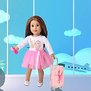 18 Inch American Doll Clothes and Accessories, Travel Play Sets for 18 Inch American Doll Stuff with Doll Clothes, Bag, Travel Pillow, Wallet and Doll Pretend Makeup Girl Toys Gifts