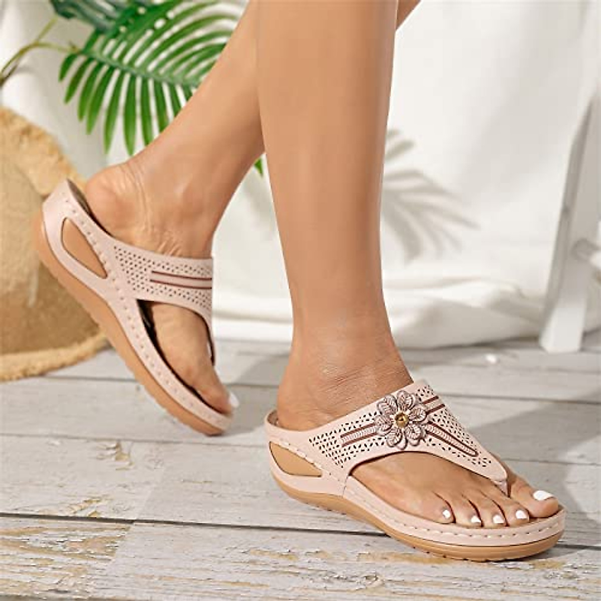Born Womens Sandals 7 Ladies Shoes Wedge Platform Thong Sandals Casual Shoes Beach Shoes Light Soft Sole Thong Flip (Pink, 7.5)