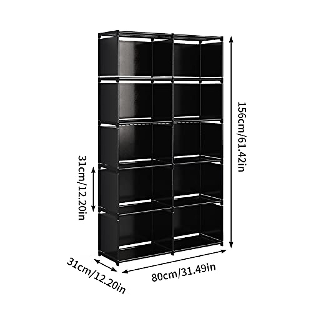 JIUYOTREE 6-Tiers Portable Bookshelf with Fabric Cloth at Back, 10 Cube Closet Storage Organizer Bookcase, Living Room,Study Room,Bedroom, Black