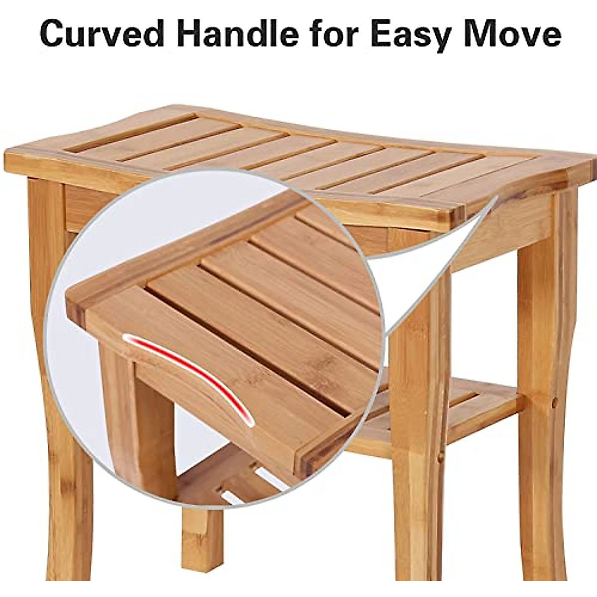 Sangsan Bamboo Shower Stool Shower Bench - Shower Bath Seat 2-Tier Spa Stool Foot Rest with Storage Shelf and Non-Slip Feet, Organizer for Bathroom Indoor & Outdoor, Natural