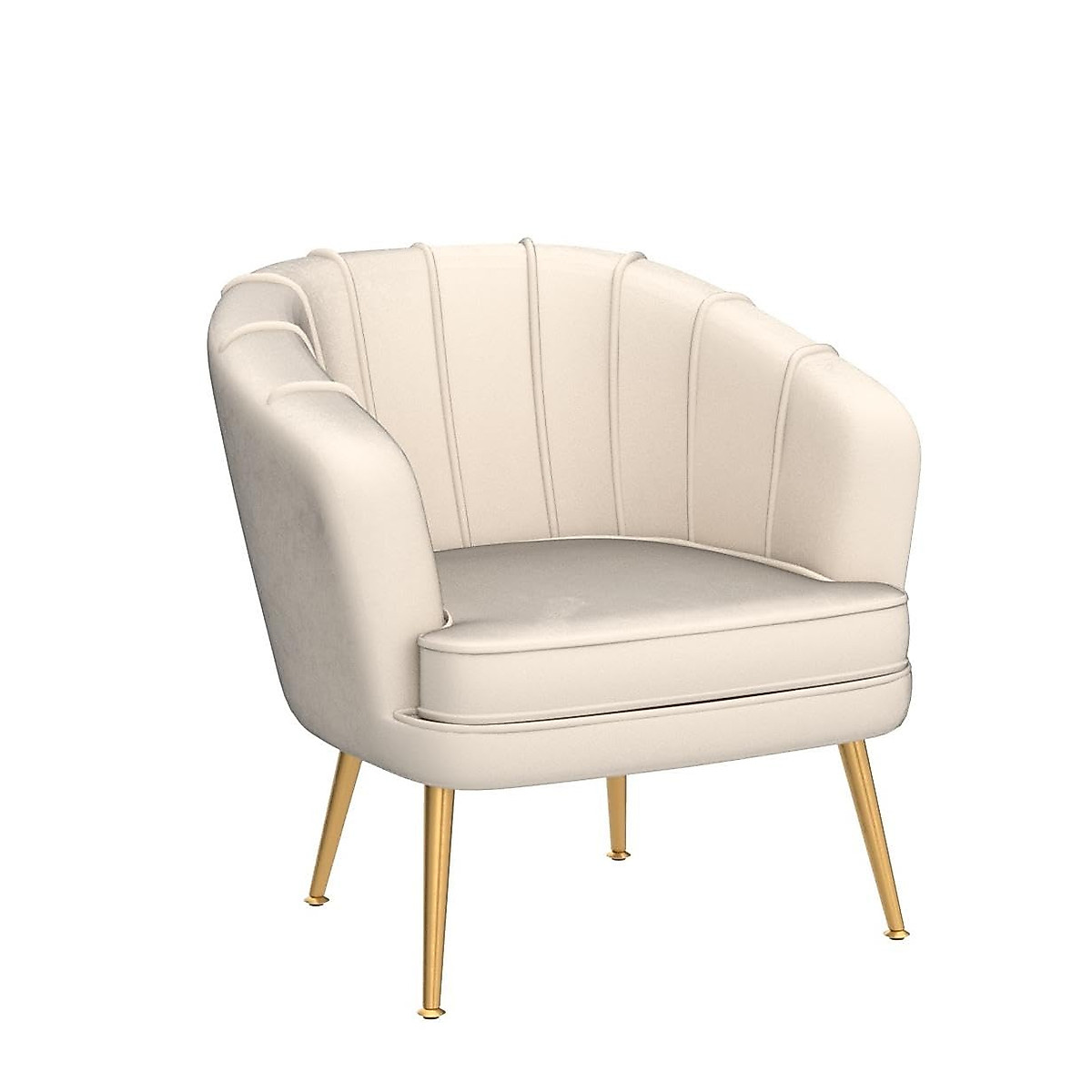 Andeworld Velvet Accent Chair, Upholstered Modern Single Sofa Side Chair,Comfy Barrel Club Living Room Armchair with Golden Metal Legs for Bedroom Living Reading Room Office, Beige