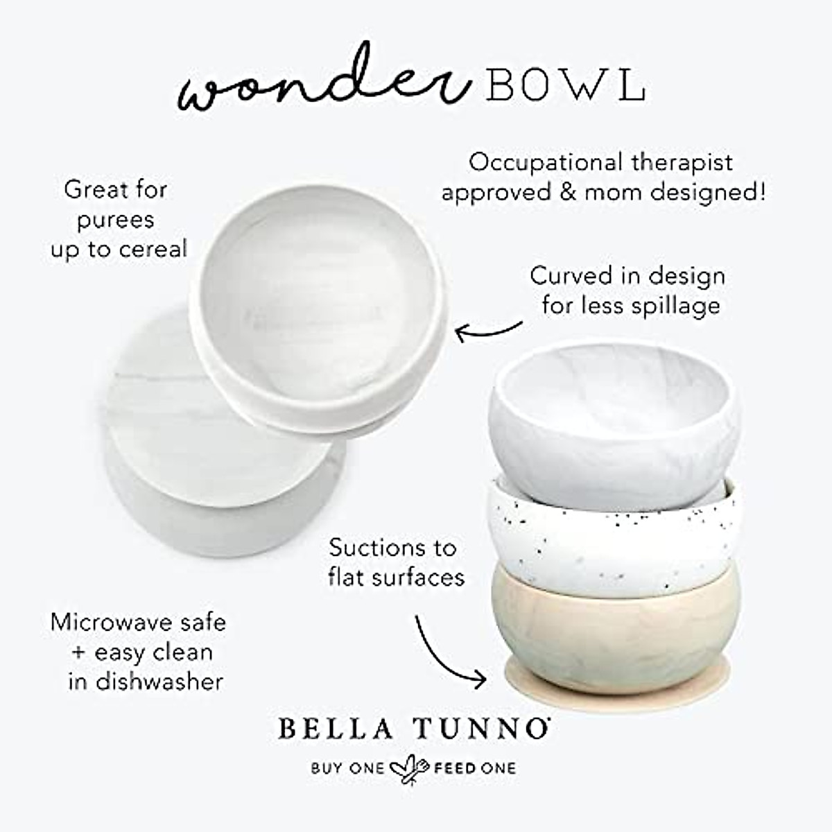 Bella Tunno Wonder Bowl - Silicone Suction Bowl for Toddlers and Baby Bowls, Microwave and Dishwasher Safe Food-Grade BPA Free Silicone, Off-White