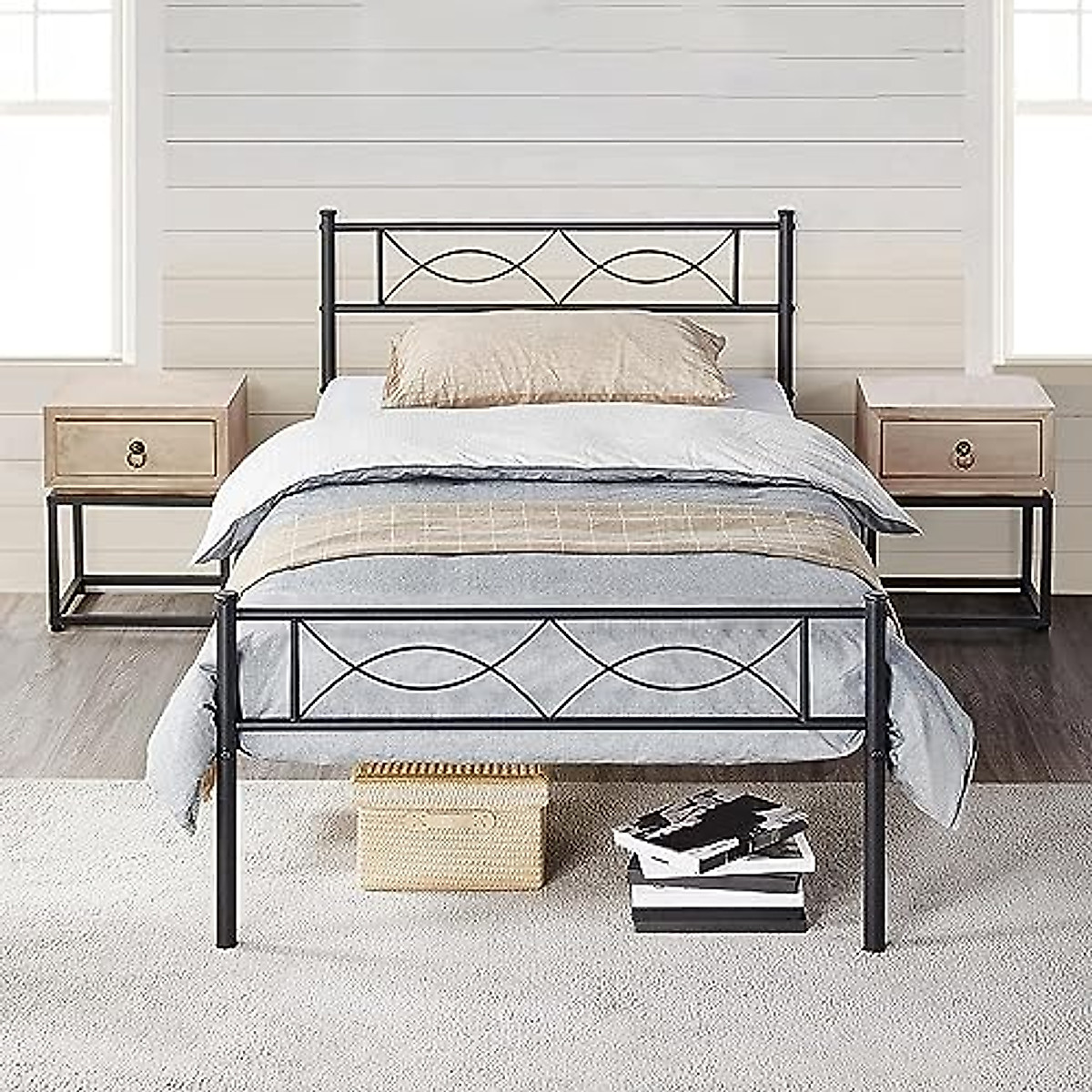 Gustonhon Twin XL Size Metal Bed Frame,Modern Heavy Duty Metal Platform Bed,Sturdy&Easy Assembly, Noise Free Beds with Steel Slats Mattress Foundation,No Box Spring Needed