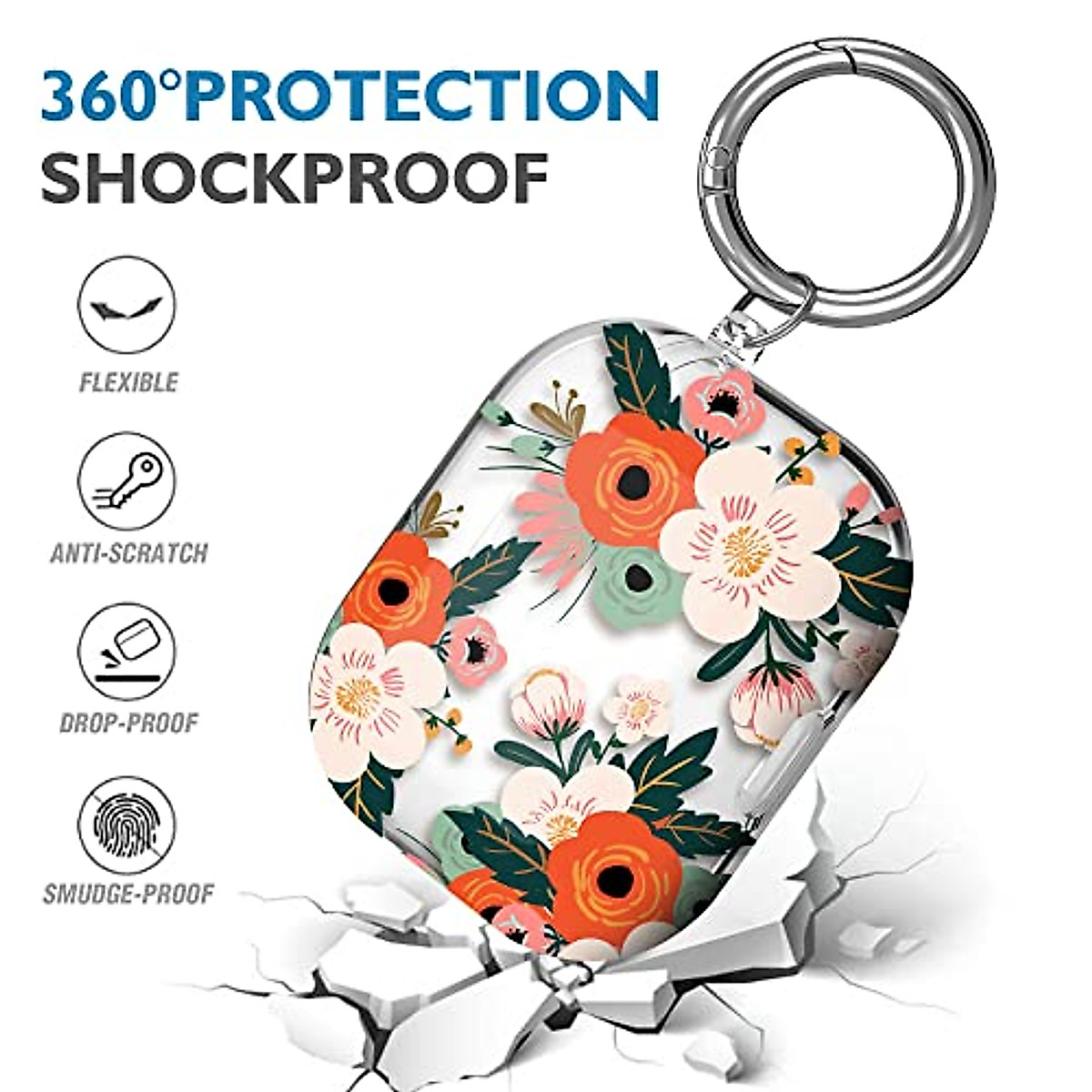 Maxjoy for AirPods 3 Case Cover, Flower Clear Cute Air Pod 3rd Generation Case for Women Girls with Keychain Protective Hard iPods 3 Gen Cover Designed for Apple AirPod 3rd Gen 2021, Floral