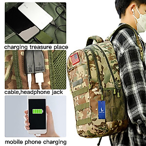 outdoor plus Camo Backpack,Military Boys Backpacks for School,40LArmy Bookbag with USB Charging Port Waterproof