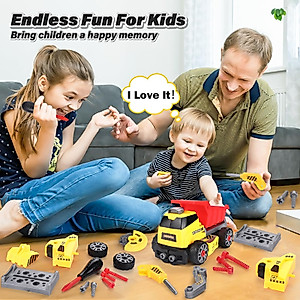 FLY2SKY Toys for 3 4 5 6 7 8 Year Old Boys 7 in 1 Take Apart Toys with Electric Drill Take Apart Truck Toys Construction Set DIY Engineering Building Toy Push & Go STEM Toy Gift for Boys Toys Age 6-8