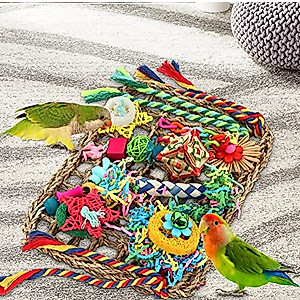 YIXUND Bird Toys Bird Foraging Toys for Parakeets Cockatiel Conures Lovebirds Bird Foraging Shredding Seagrass Wall with Various Toys for Birds