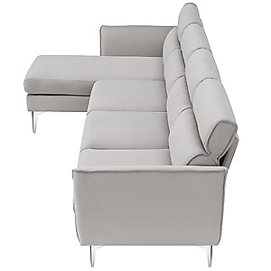 BIADNBZ Sectional Sofa with Reversible Chaise Lounge, Modern Flannel L-Shaped Couch for Living Room Apartment, 111", Gray