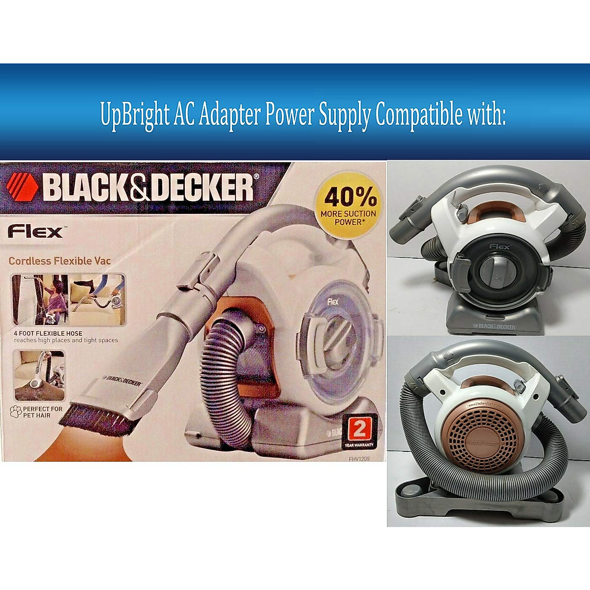 UpBright 18V AC/DC Adapter Compatible Black & Decker Flex FHV1200 12VDC FHV1200R FHV1200B FHV 1200 R B Cordless Mini Canister Vac Vacuum Cleaner B&D Charger UA180020B UA160015A 90547878 16V 18 V Power