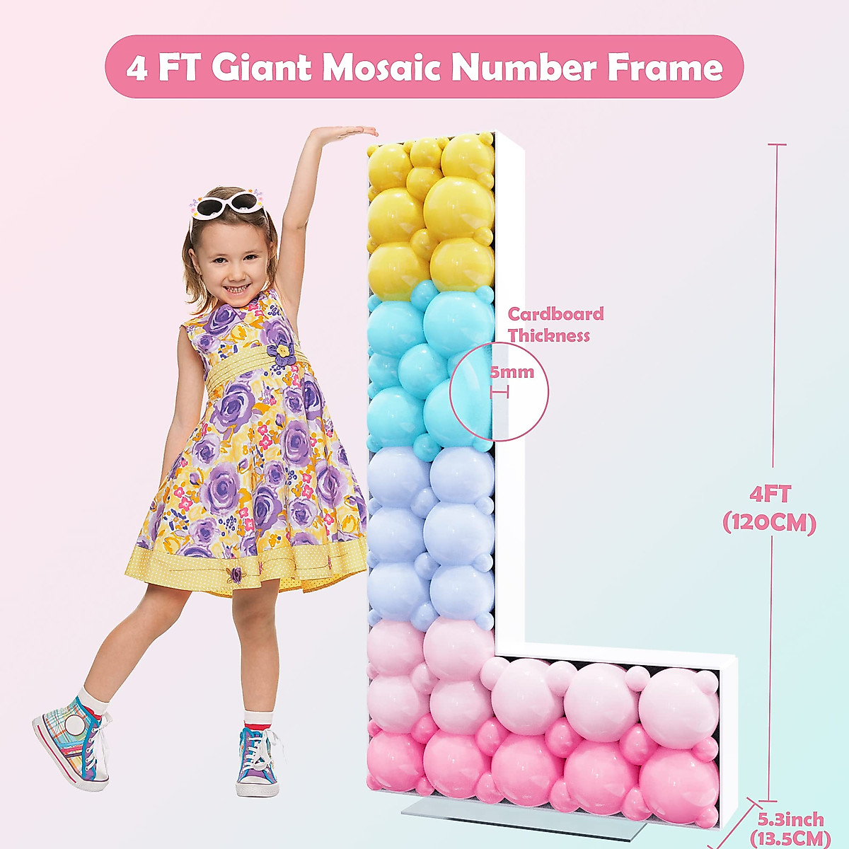 Xiomot 4FT Marquee Letters Mosaic Large Letters L Balloon Frame for Birthday Party Wedding Backdrop Decoration Anniversary Baby Shower Day Decor Pre-Cut Big Foam Board with Acrylic Plate Base