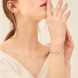 EVER FAITH Woman's Wedding Jewelry Gorgeous White CZ Birthstone Solitaire Wrist Bangle Bracelet Link for Bride, Bridesmaids