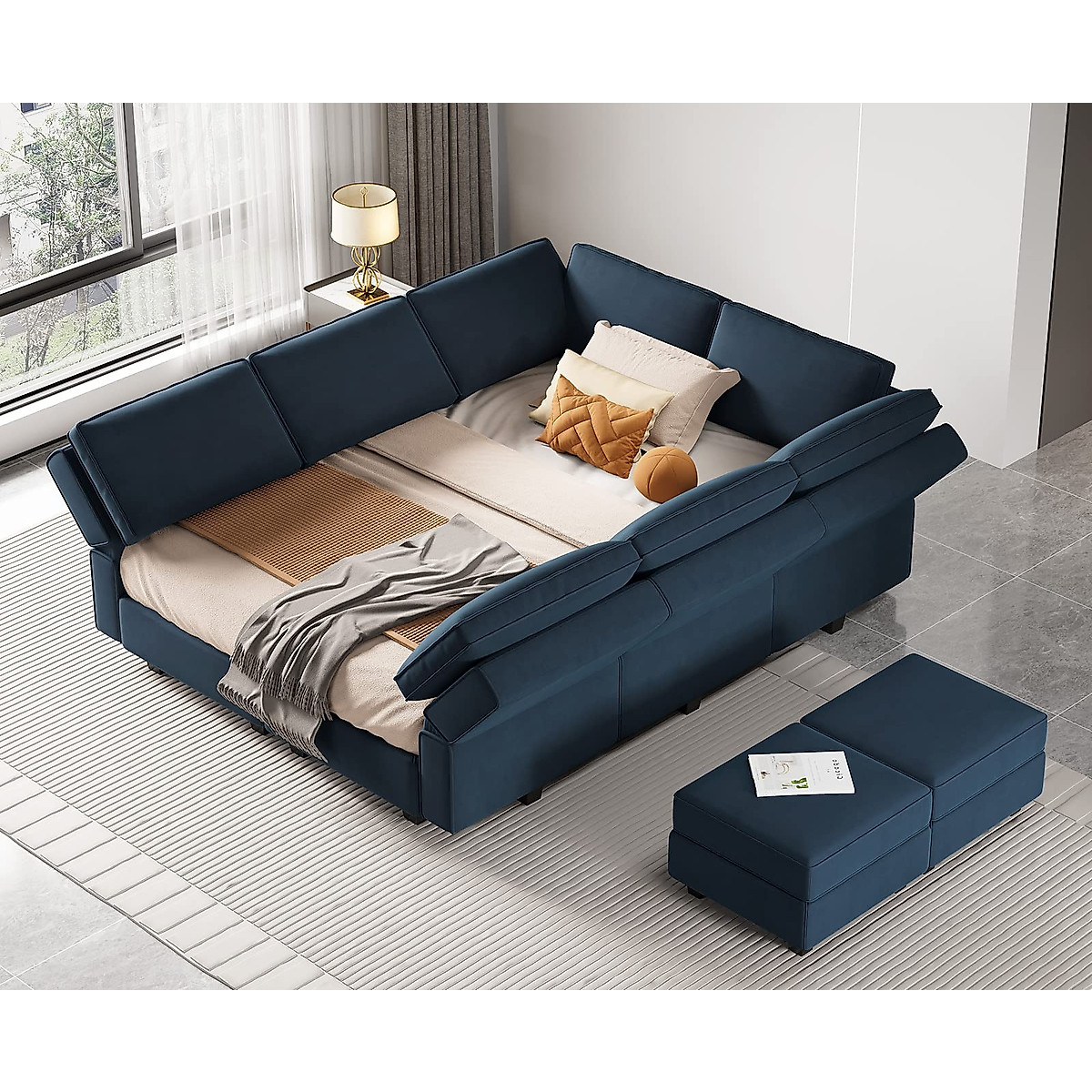 Belffin Modular Sectional Sofa with Ottomans Velvet Oversized U Shaped Sofa Couch with Storage Seats Sofa Set with Reversible Chaise Velvet Blue…