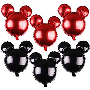 joaoxoko Mouse Party Balloons,6 Pcs Punch Balloons For Baby Shower, Minnie Party,Girls Party Kids Birthday Theme Party Decoration Supplies,24" Black Red Aluminum Foil Balloons (6pcs)