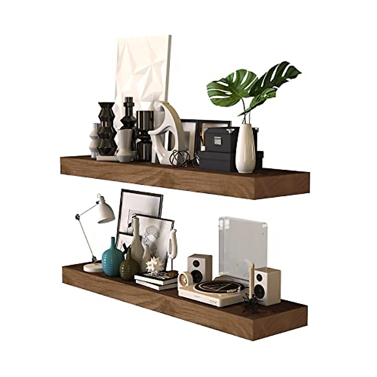 FALANZATH Floating Shelves Wall Mounted Set of 2, Rustic Wood Wall Storage Shelves for Bedroom, Living Room, Bathroom, Kitchen, Office (36 inch, Carbonized Black)