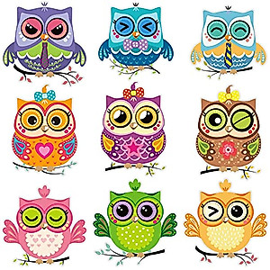 TUANTUAN 63 Pieces Owls Cut-Outs Owls Accents Paper Cutouts Adorable Owl Paper Cutouts with 100 Pieces Glue Point Dots Jungle Animal Cutouts for Bulletin Boards Back to School Classrooms Supplies