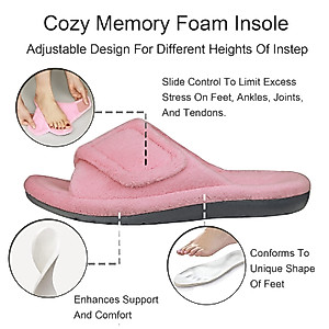 GRITHEIM Women's Orthotic Arch Support Slippers Fuzzy Adjustable Orthopedic Slippers for Plantar Fasciitis Furry Slide Slippers for Ladies pink 9