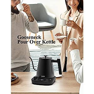 KLEAH Gooseneck Electric Kettle for Coffee Tea Brewing, 0.8L Pour Over Kettle, Keep Warm for 2H Stainless Steel Kettle Auto Shutoff Boil-Dry Protection Digital Display Black for Gift