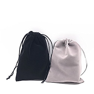 Lady Seven 6pcs 7" X 5" Velvet Cloth Jewelry Pouches/Drawstring Bags (Black and Gray)