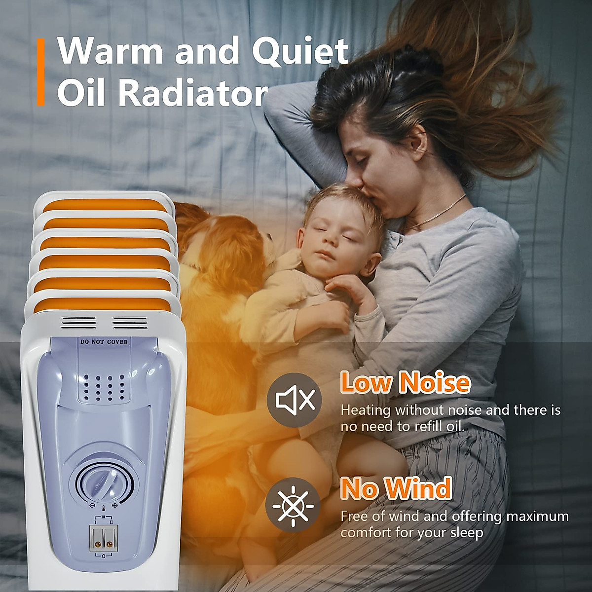 COSTWAY Oil Filled Radiator Heater, 1500W Portable Space Heater with Adjustable Thermostat, 3 Heat Settings, Overheat and Tip-Over Protection, Electric Oil Heater for Living Room Bedroom, Indoor Use