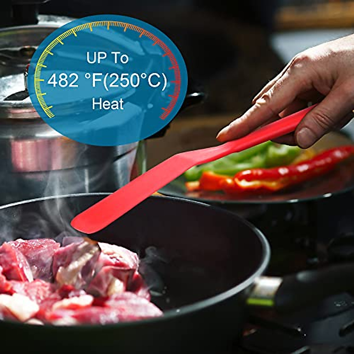 Silicone Thin Spatula Omelet Spatula Turner Long Crepe Spatula Heat Resistant Cooking Spatula Non Stick Pancake Spatula for Cooking Egg Burgers Pizza Pancake Steak Omelet Crepes (2, Red, Black)