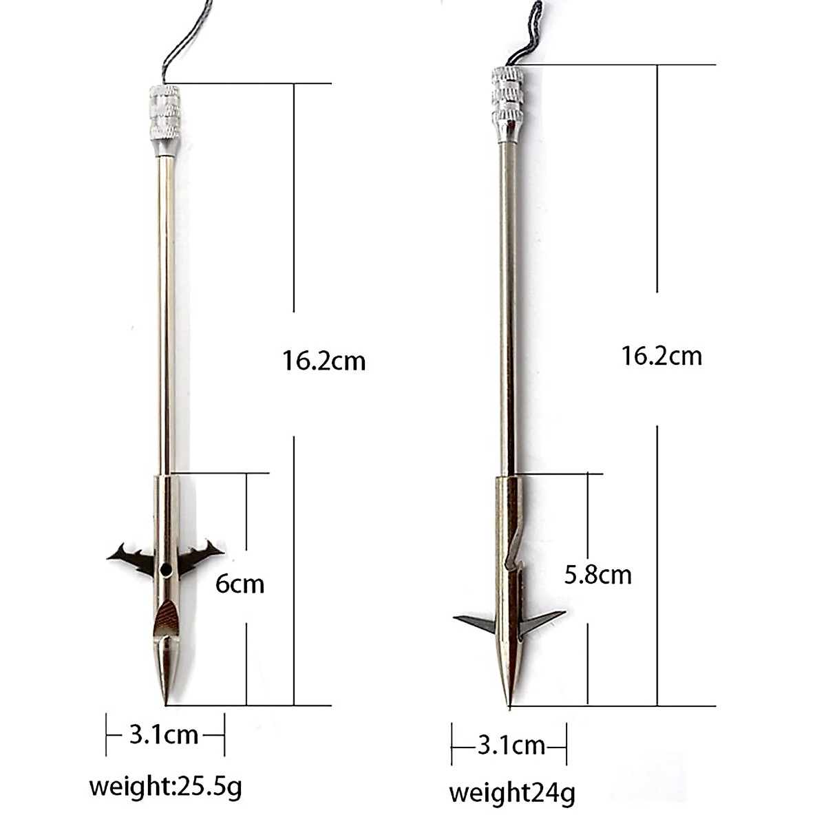 Piaoyu Stainless Steel Detachable Hunting Fish Head Fishing Arrow Darts Slingshot Spiral Tip 6 Pieces Pack (Package2)