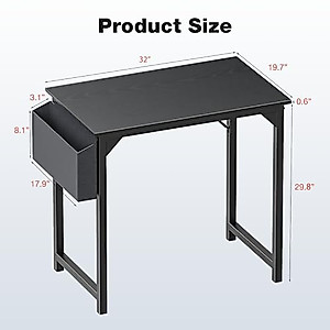 OLIXIS Computer Small Desk 32 Inch Home Office Writing Study Work Storage Bag Headphone Hooks Simple Modern Wood Kids Student Table