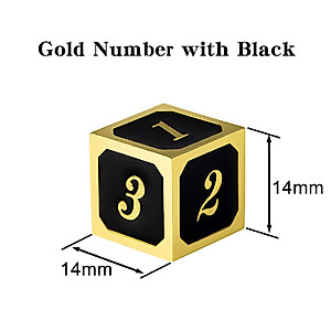 DNDND D6 Metal Dice Set, 6 Pieces 6 Sided Metal Die with Free Black Velvet Bag for DND Pathfinder Shadowrun or GURPs (Black with Gold Number)