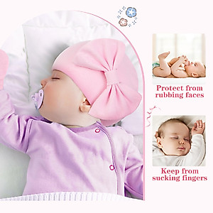 Century Star Newborn Girls Hats Baby Hat and Mitten Set Big Bow Knit Infant Headbands Winter Baby Hat for Girls A White & Pink & Grey & Black 0-3 Months