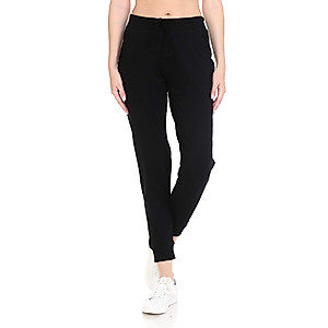 Leggings Depot Women's Cotton Jogger Sweatpants French Terry Yoga Pants with Pockets, Black, Small