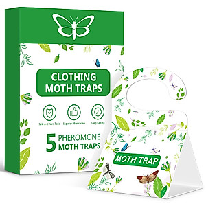 LUOJIBIE Clothes Moth Traps 5-Pack, Prime Safe Indoor Moth Traps with Pheromones for Wool Closet Carpet