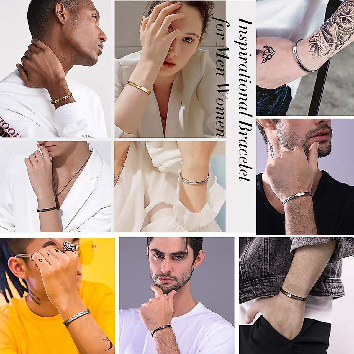 PROSTEEL Never Give Up Black Bracelet Cuff Mens Inspirational Bracelets For Women Stainless Steel Cuff Bracelet Men