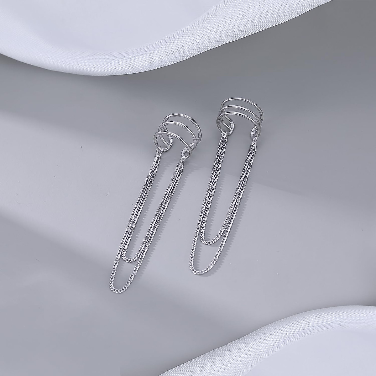 SLUYNZ 925 Sterling Silver No Piercing Cuff Earrings Chain for Women Wrap Earrings Tassel Clip On Ear (A-Silver)