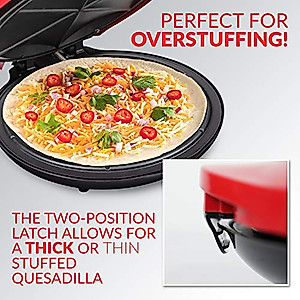 Taco Tuesday Deluxe 10-inch 6-Wedge Electric Quesadilla Maker with Extra Stuffing Latch, Red