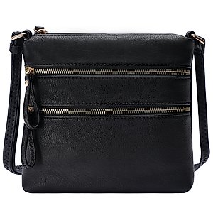 Solene Crossbody Bag Functional Multi Pocket Double Zipper Purse with Adjustable Strap-WU085(Black)