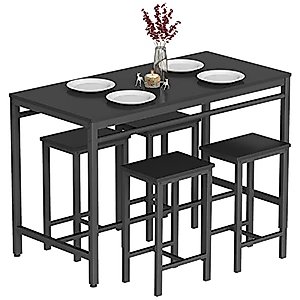 Lamerge Dining Bar Table Set for 4, Modern Counter Height Table and 4 Bar Stools, 5 Piece Bar Table and Chairs Set for Small Spaces, Apartment, Pub, Dining Room, Kitchen (Black)