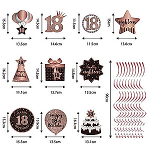 Happy 18th Birthday Party Hanging Swirls Streams Ceiling Decorations, Celebration 18 Foil Hanging Swirls with Cutouts for 18 Years Old Pink and Gold Birthday Party Decorations Supplies
