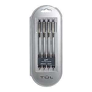 TUL Retractable Gel Pens 0.7mm Medium Point, Black 4/pk