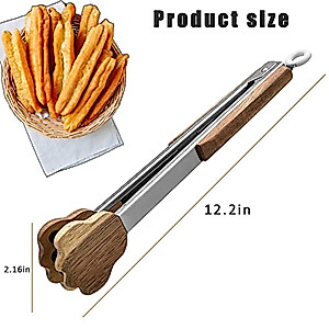 COMUSTER Acacia wood food clamp is cute cat claw type, with hanging hole design, wooden heat insulation handle, stainless steel clamp, which are easy to grip handle various delicacies